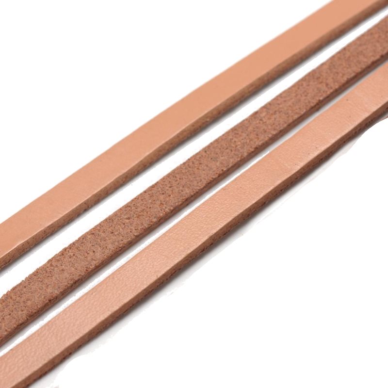 Lædersnor - flad. Mellem brun/natur. 5 x 2 mm