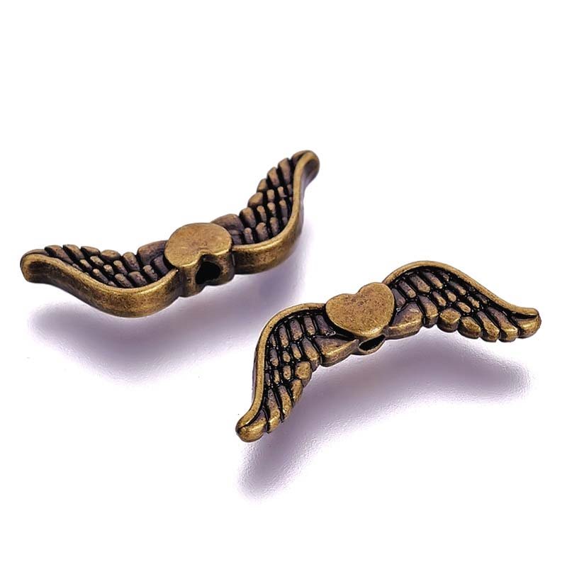 Englevinge med hjerte. Antik bronze. 20 mm